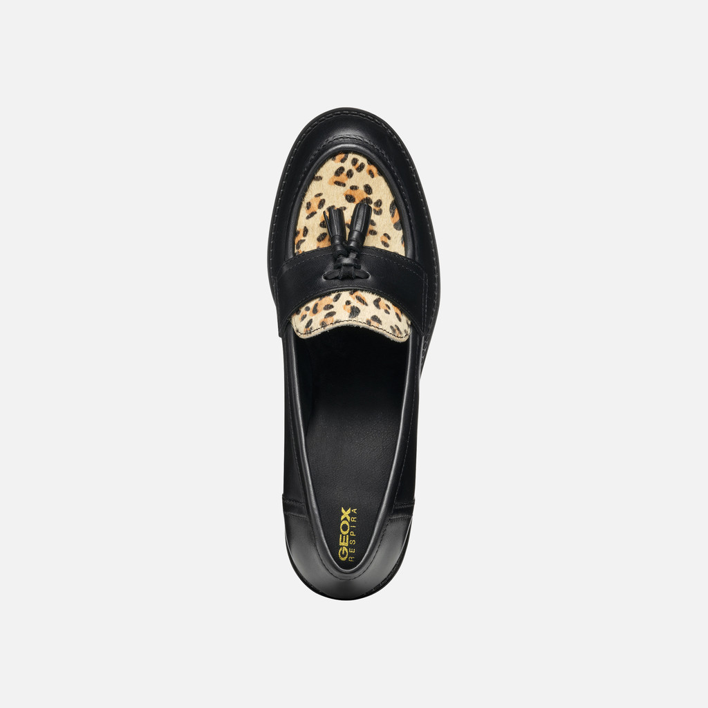 Geox® SERILDA 60 WOMAN: Black/Cognac heeled loafers | Geox