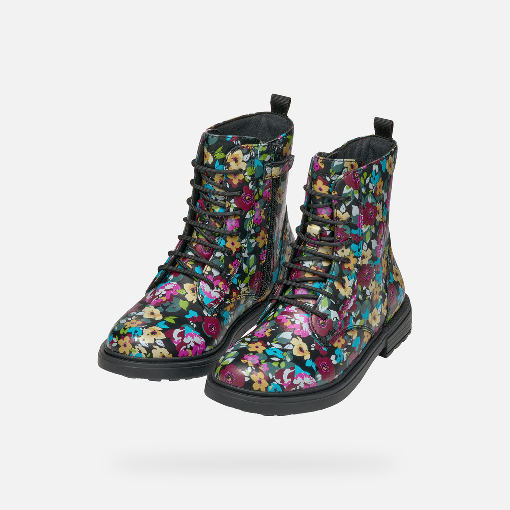Geox® ECLAIR GIRL: Black/Multicolor combat boots | Geox