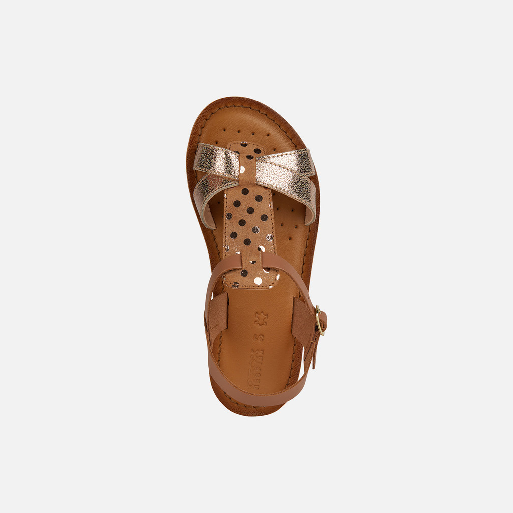 Geox® SANDAL EOLIE GIRL: Cognac/Rose gold open sandals | Geox